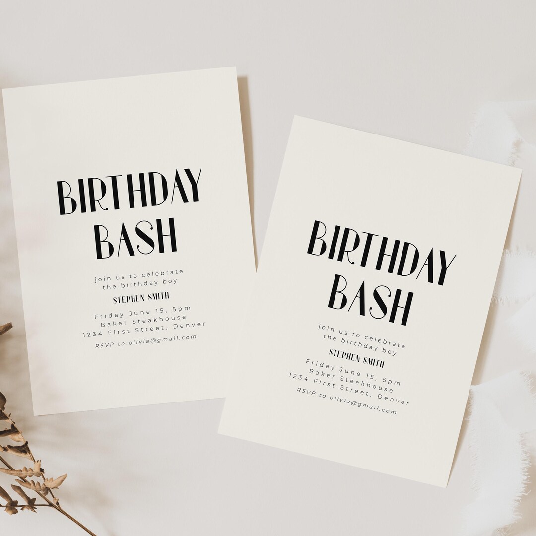 Simple Birthday Bash Party Invitation Template - Instant Edit and ...