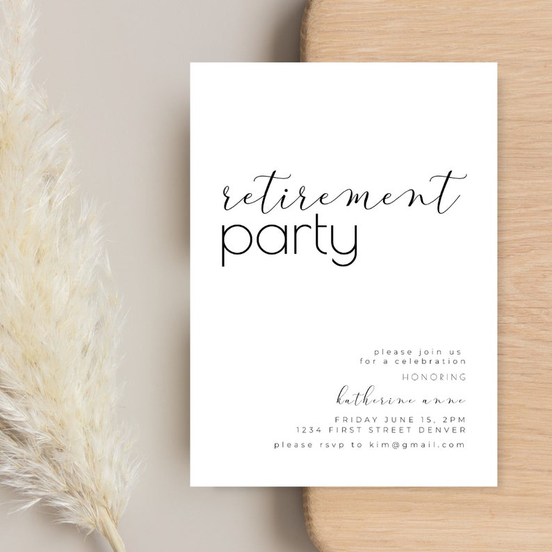 Elegant Retirement Party Invitation Template: Black & White (digital ...