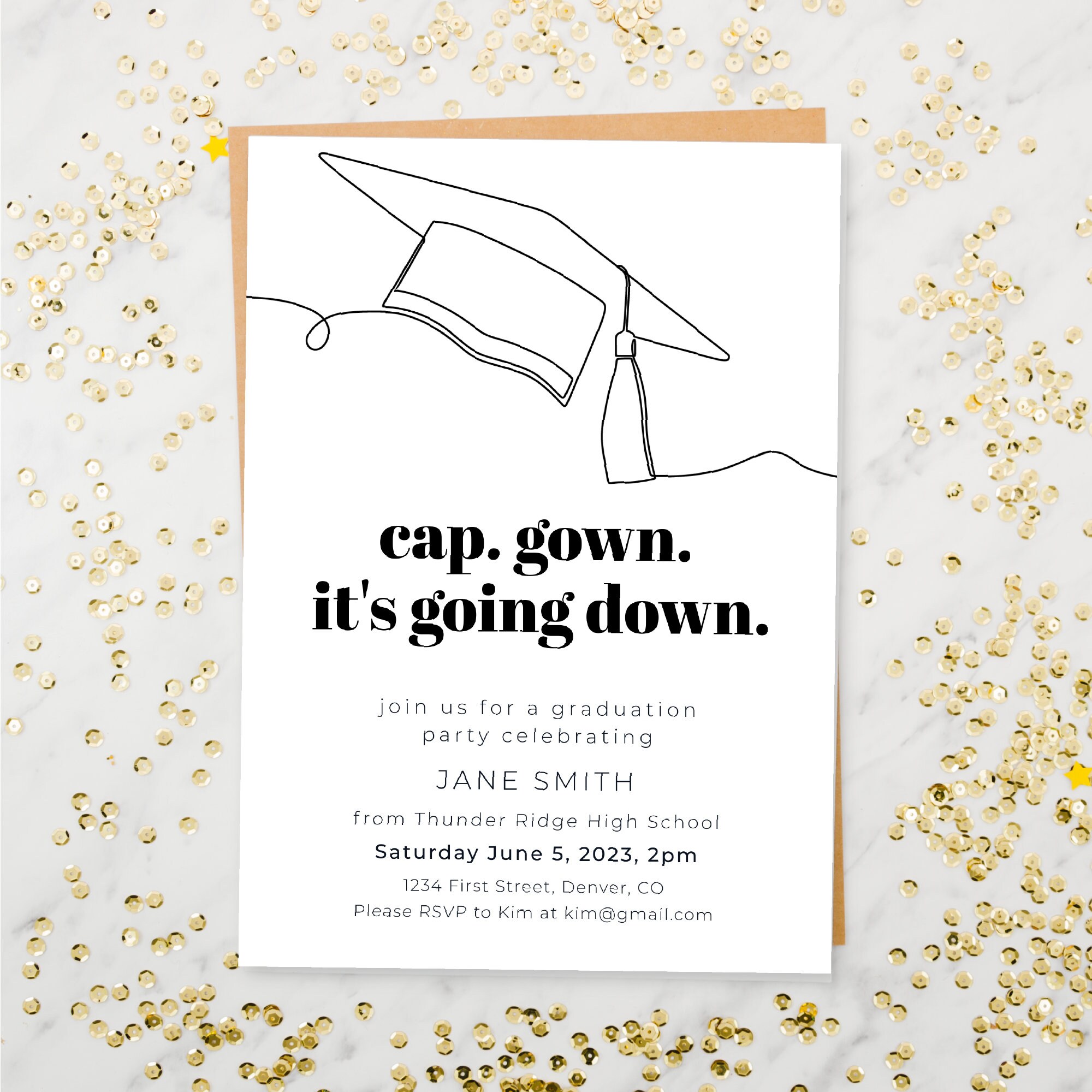 Graduation Party Invitation Template With Cap Outline (instant Download ...