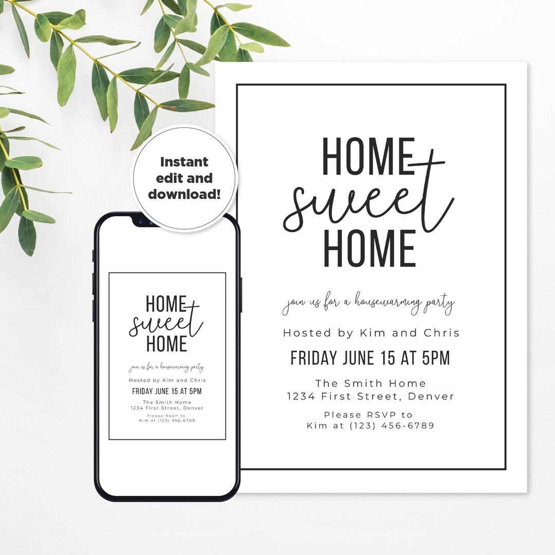 Simple and Modern Home Sweet Home House Warming Invitation Template ...