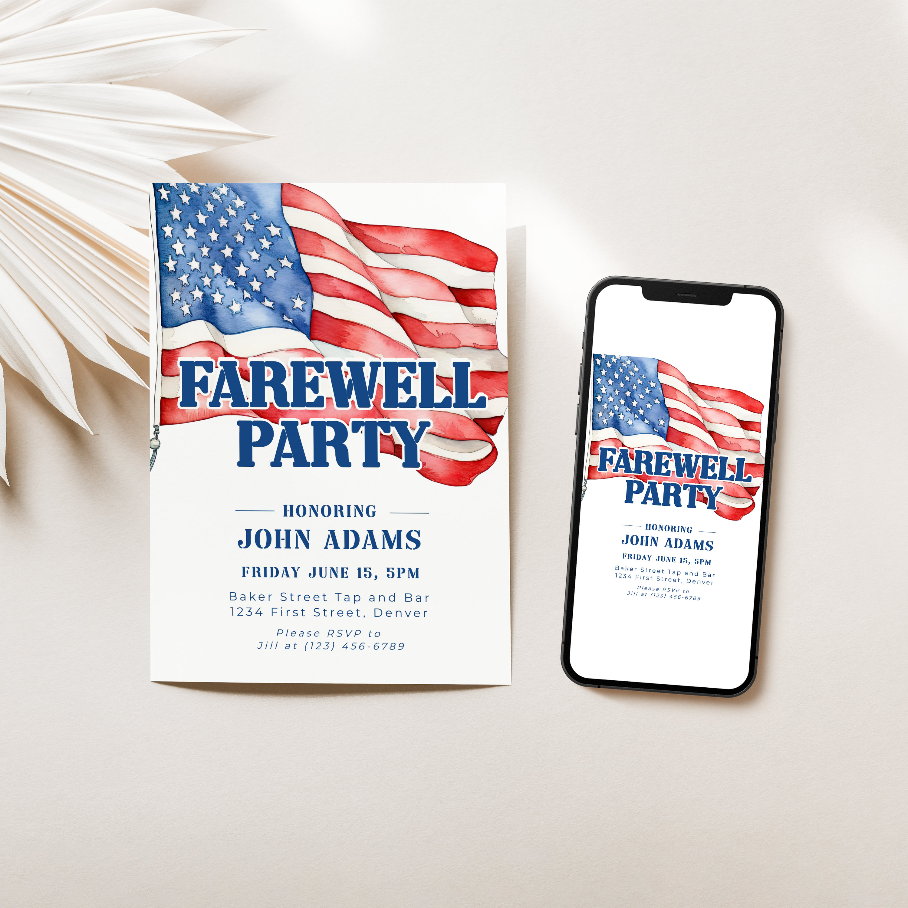 Military Themed Farewell Party Invitation Template With American Flag ...