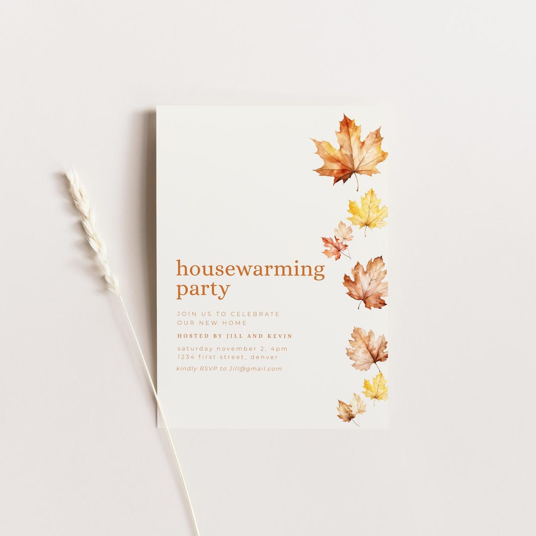 Fall Theme Housewarming Party Invitation Template With Leaves - Instant ...