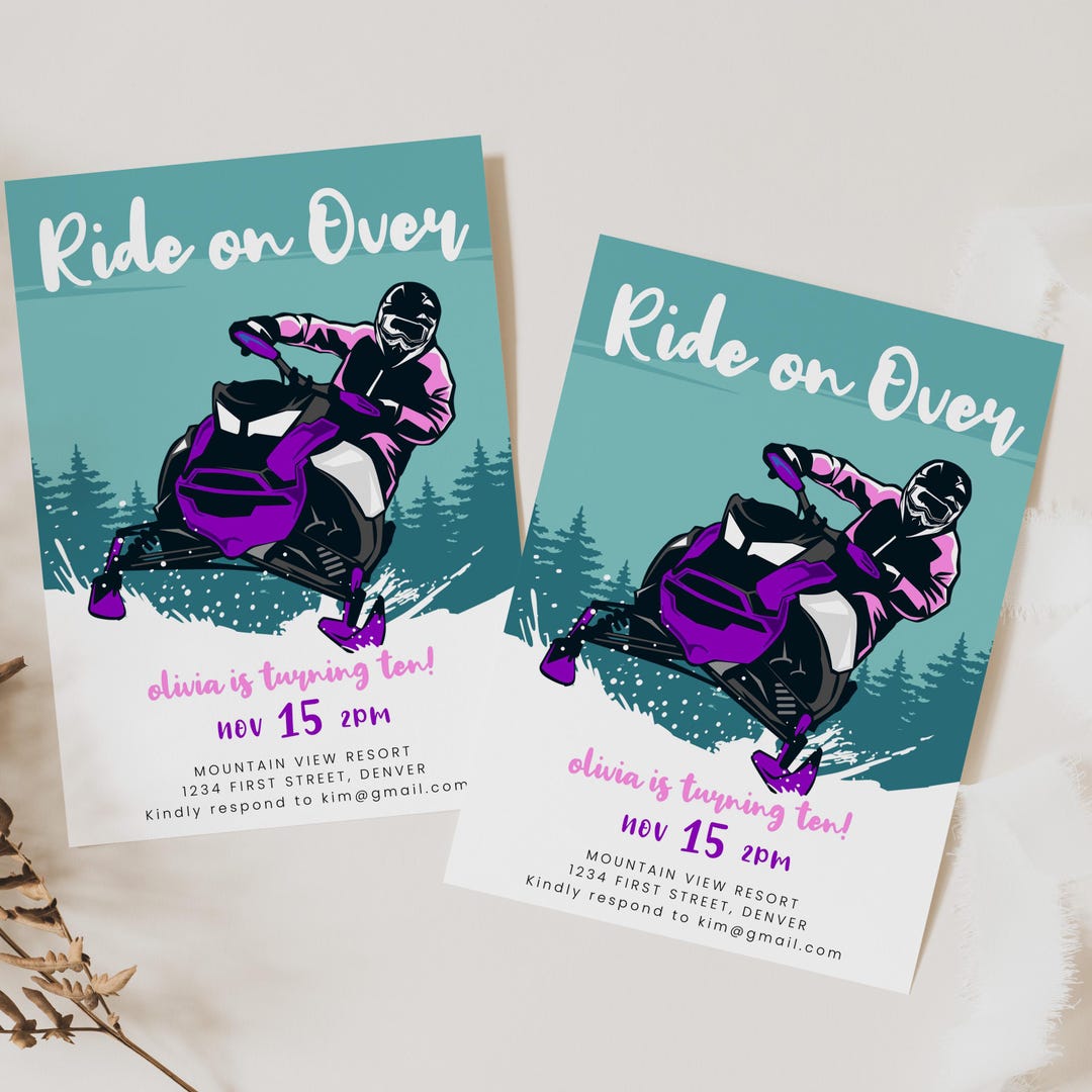 Snowmobile Birthday Party Invitation: Pink & Purple (digital Download ...