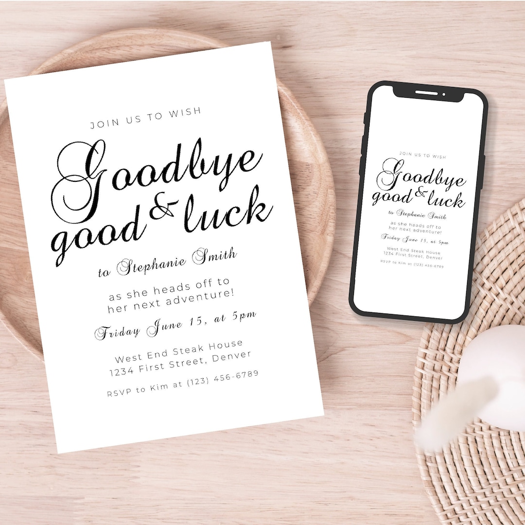 Farewell Party Invitation: Goodbye & Good Luck, Script Font (digital ...