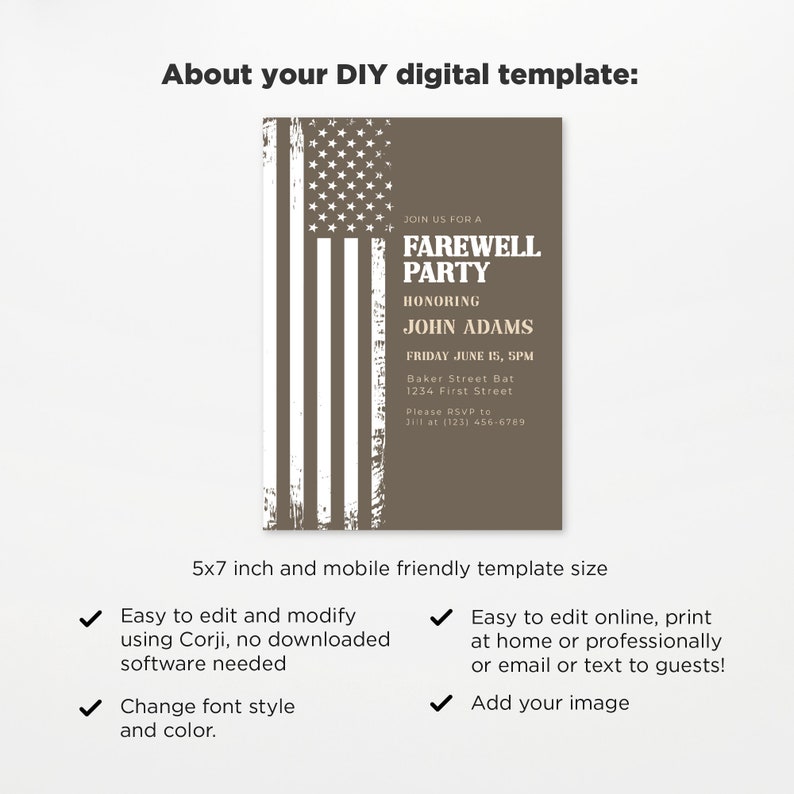 Military Themed Farewell Party Invitation Template With - Etsy