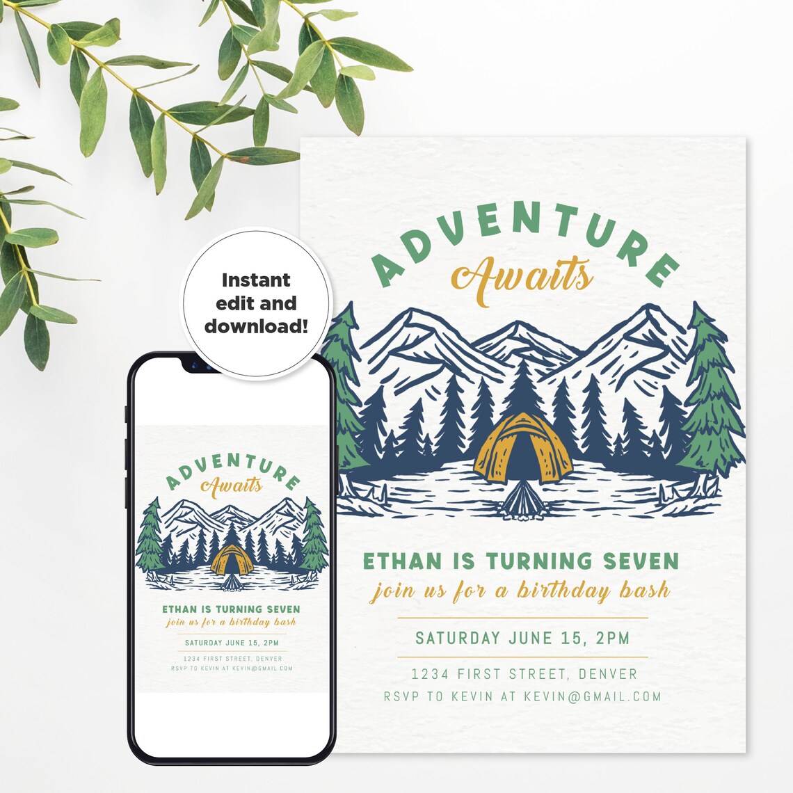 Adventure Awaits Camping Theme Birthday Party Invitation - Etsy