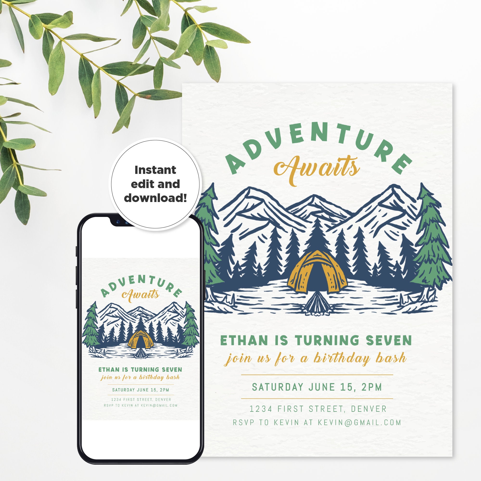Adventure Awaits Camping Theme Birthday Party Invitation - Etsy
