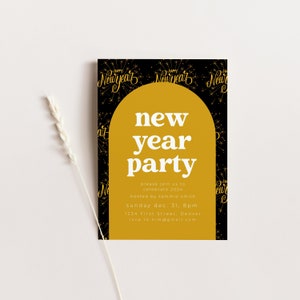 2024 New Year Party Invitation Template - Black and Gold With Confetti ...