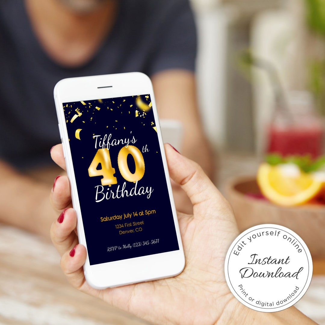 Editable 40th Birthday Party Digital Invitation Template - Etsy