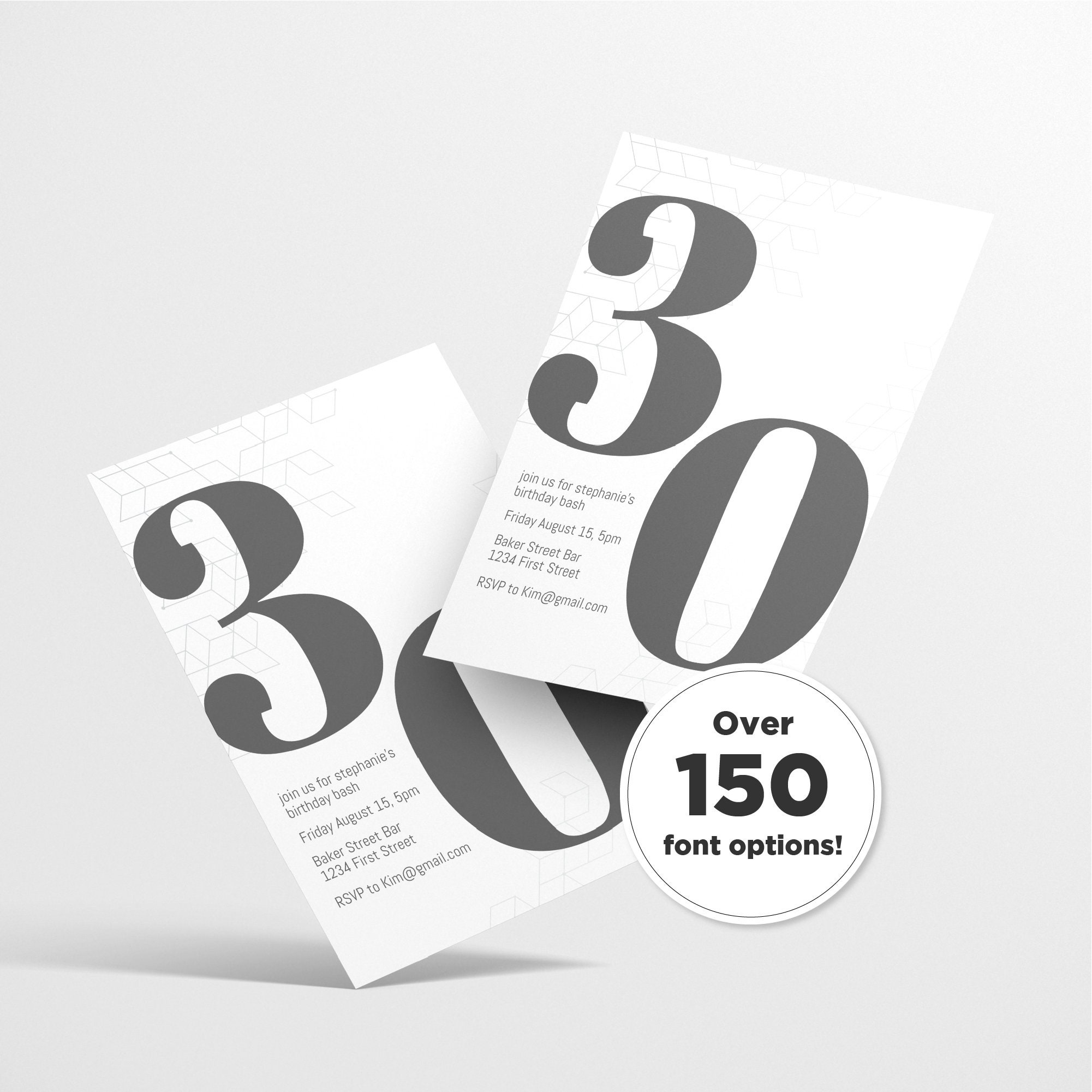 Editable 30th Birthday Party Invite Template Large Numbers - Etsy