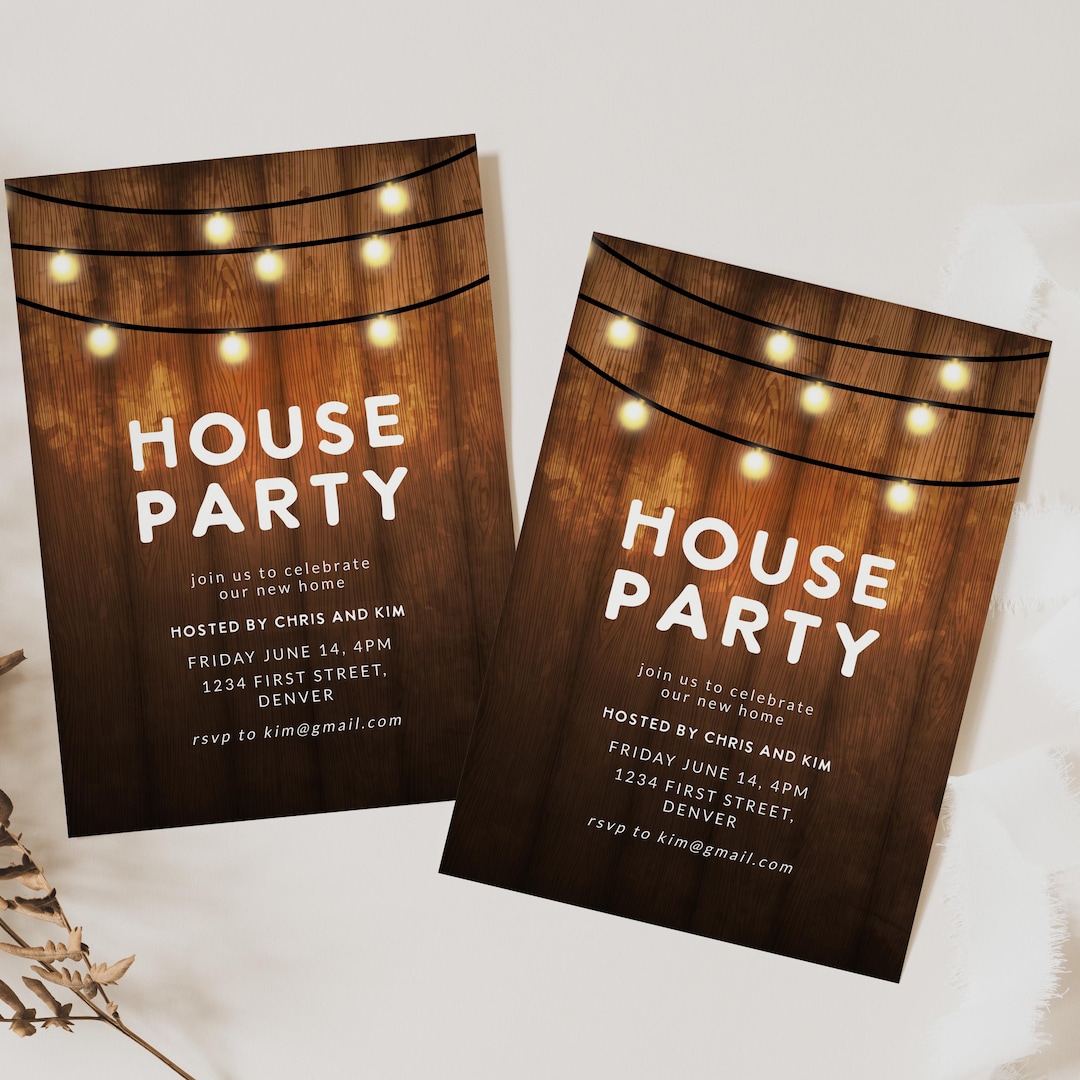 Rustic Housewarming Party Invitation Template With Hanging String ...