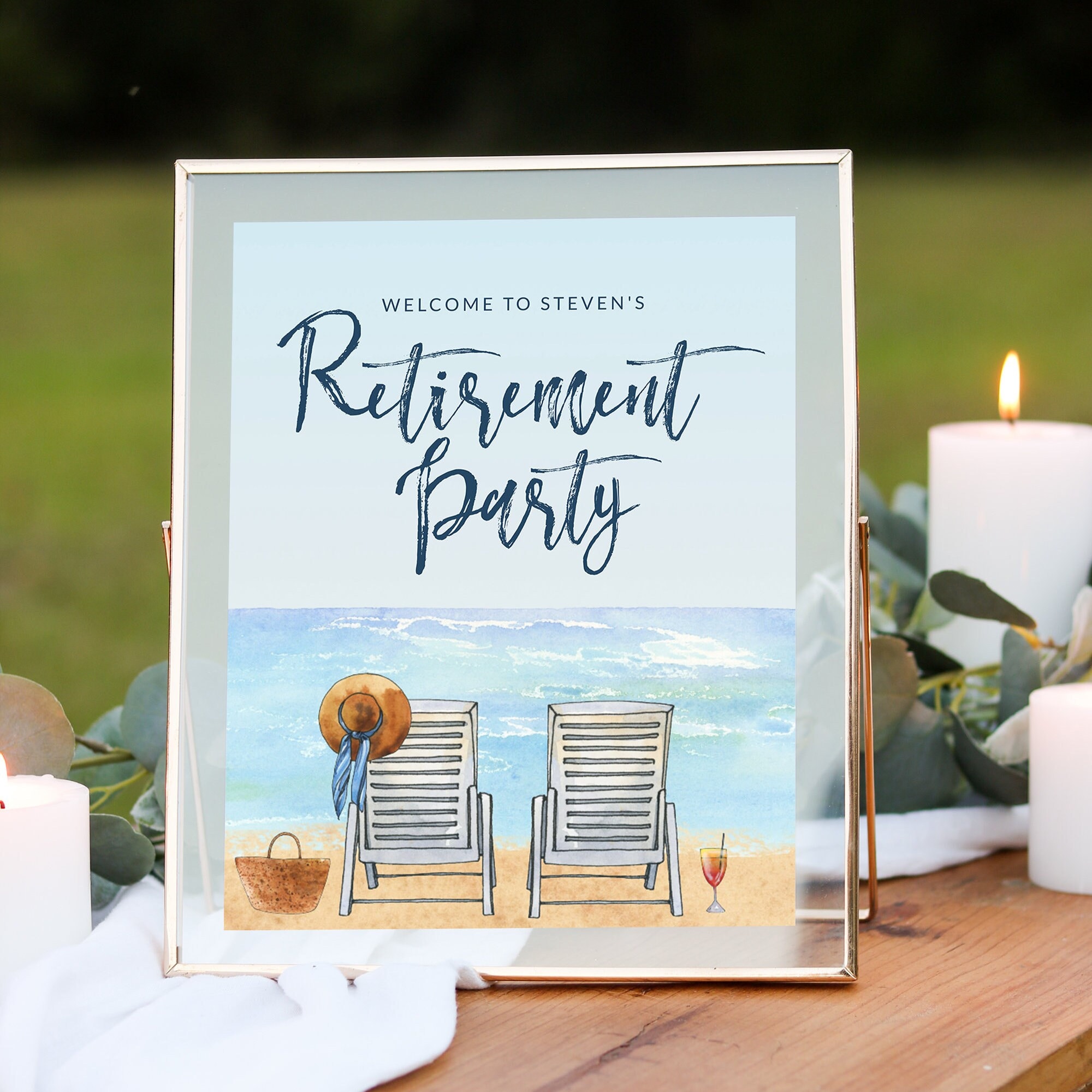 Beach Theme Retirement Party Table Top Sign Template Two Chairs on the ...
