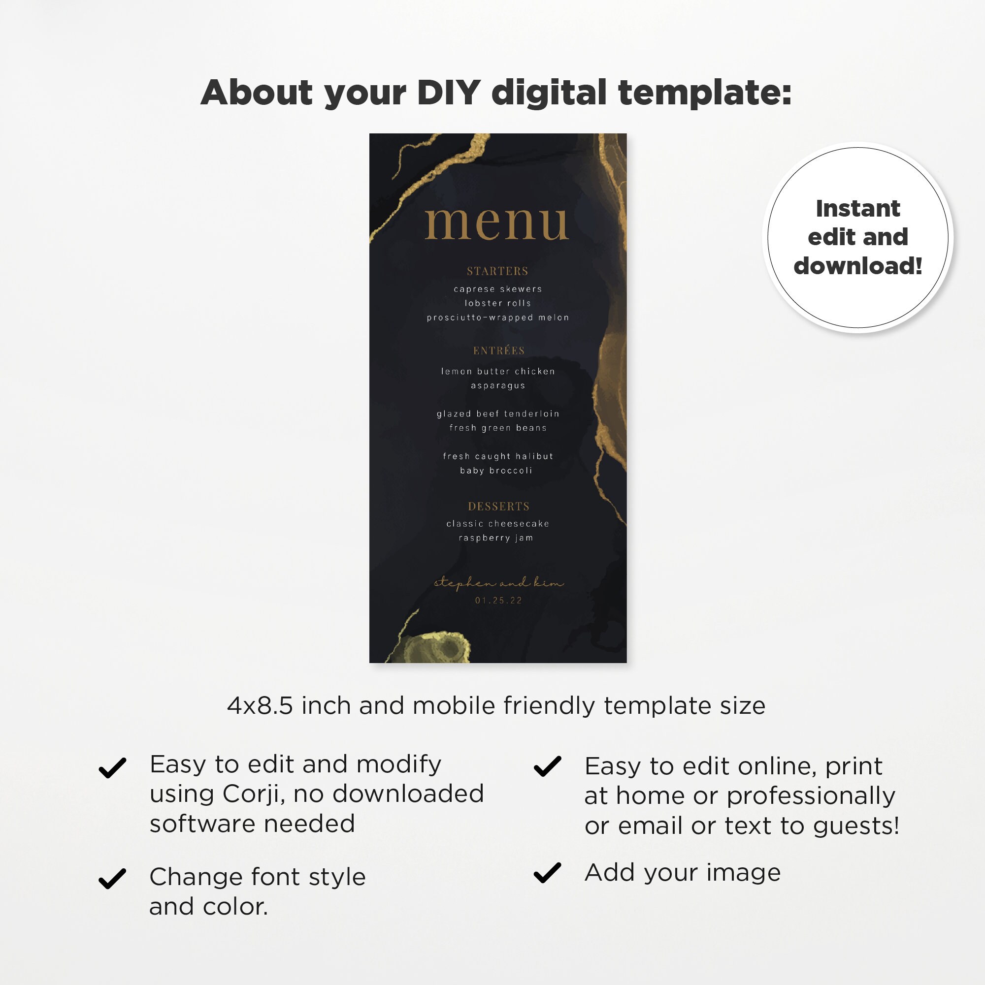 Classic Black and Gold Marble Menu for Any Event - Etsy