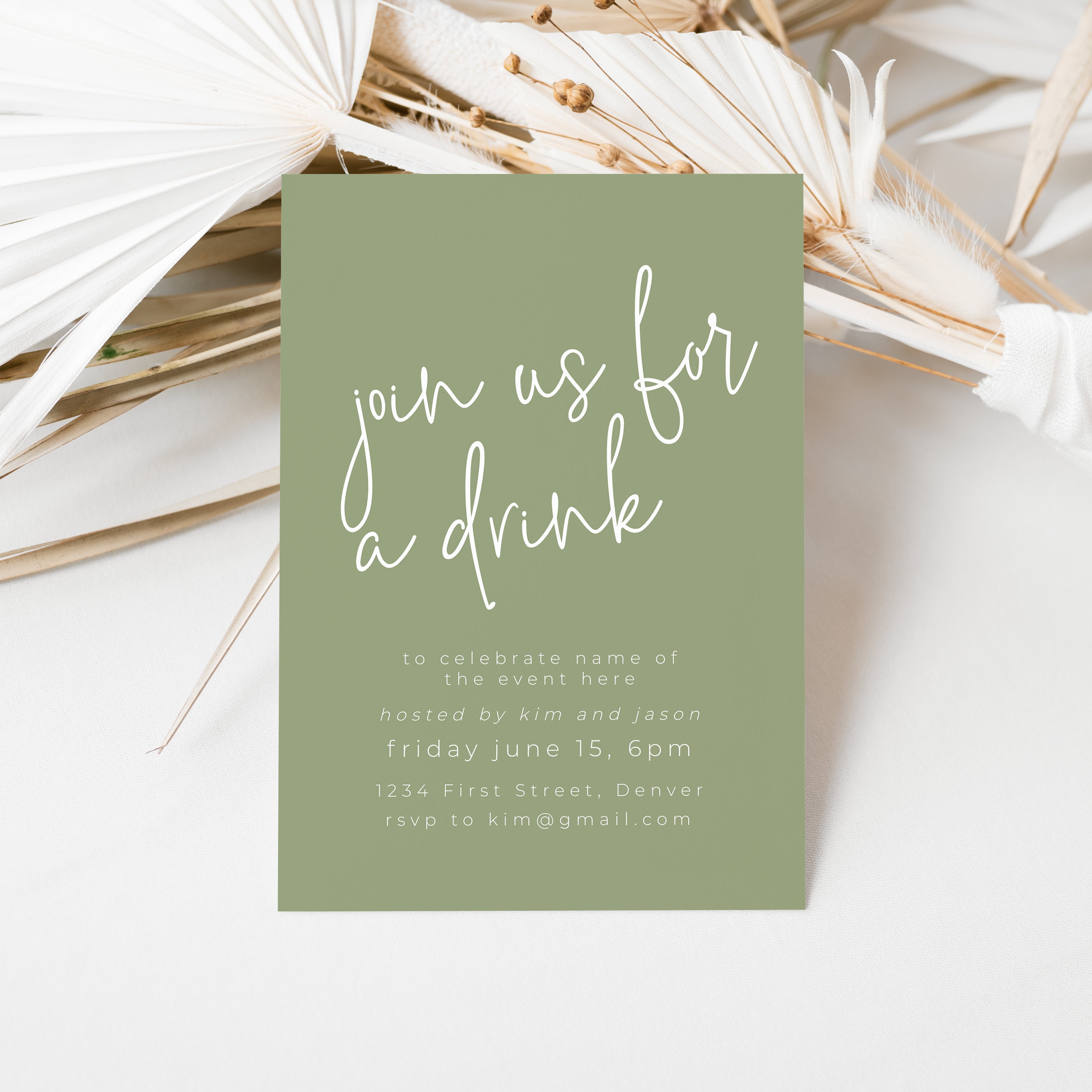Join Us for A Drink Invitation Template With Sage Green Background ...