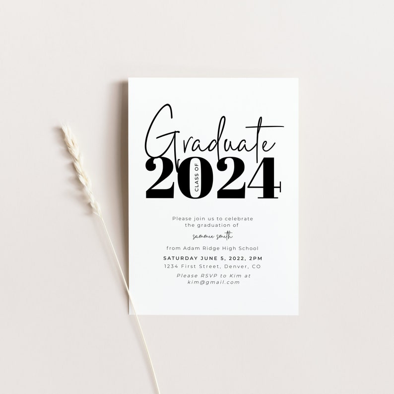 Class of 2024 Simple Modern Graduate Graduation Party Invitation ...