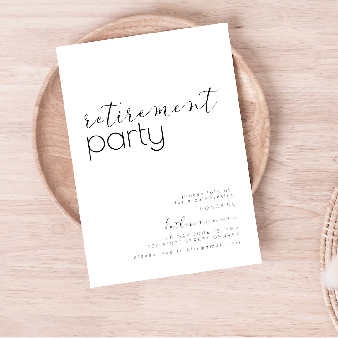 Elegant Retirement Party Invitation Template: Black & White (digital ...