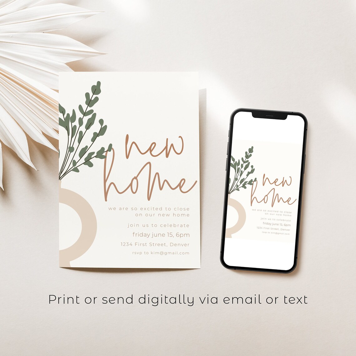 Boho New Home Invitation Template: Vase With Greens (5x7 Inches ...