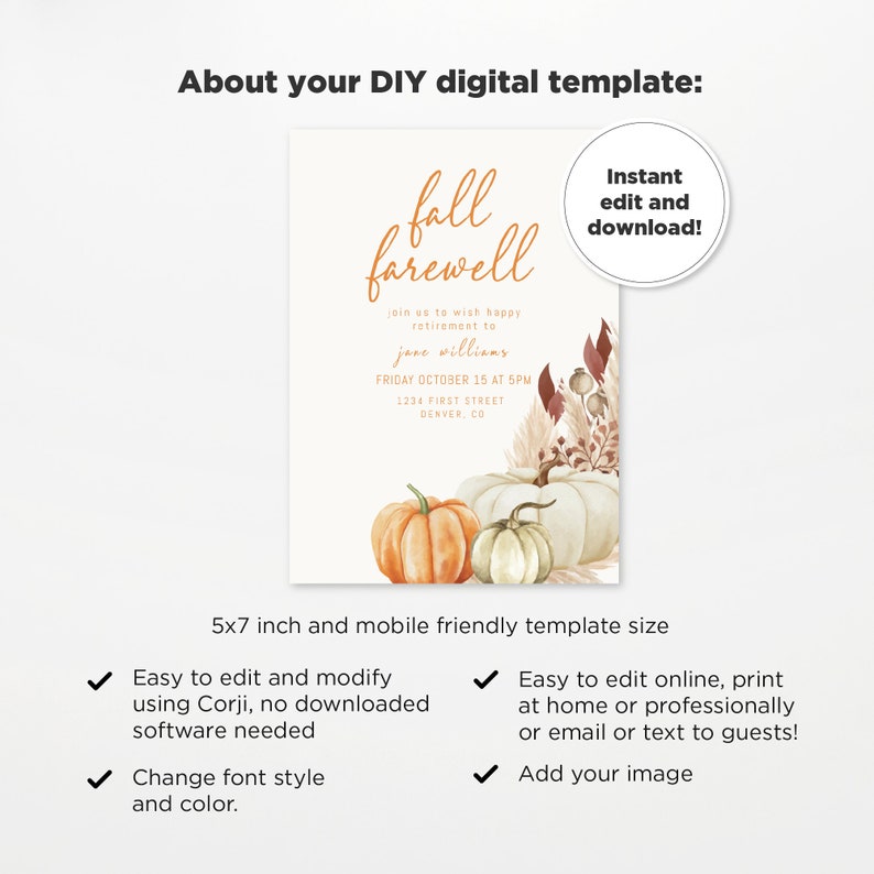 Fall Farewell Retirement or Farewell Party Invitation Template With ...