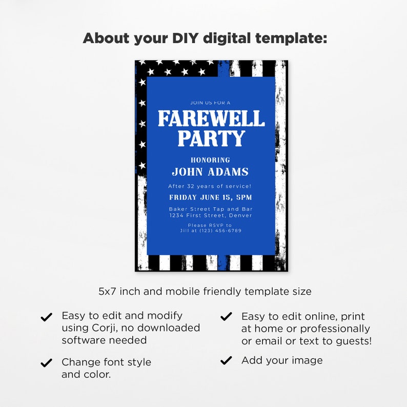 Police Farewell Party Invitation Template: Black & Blue (digital ...