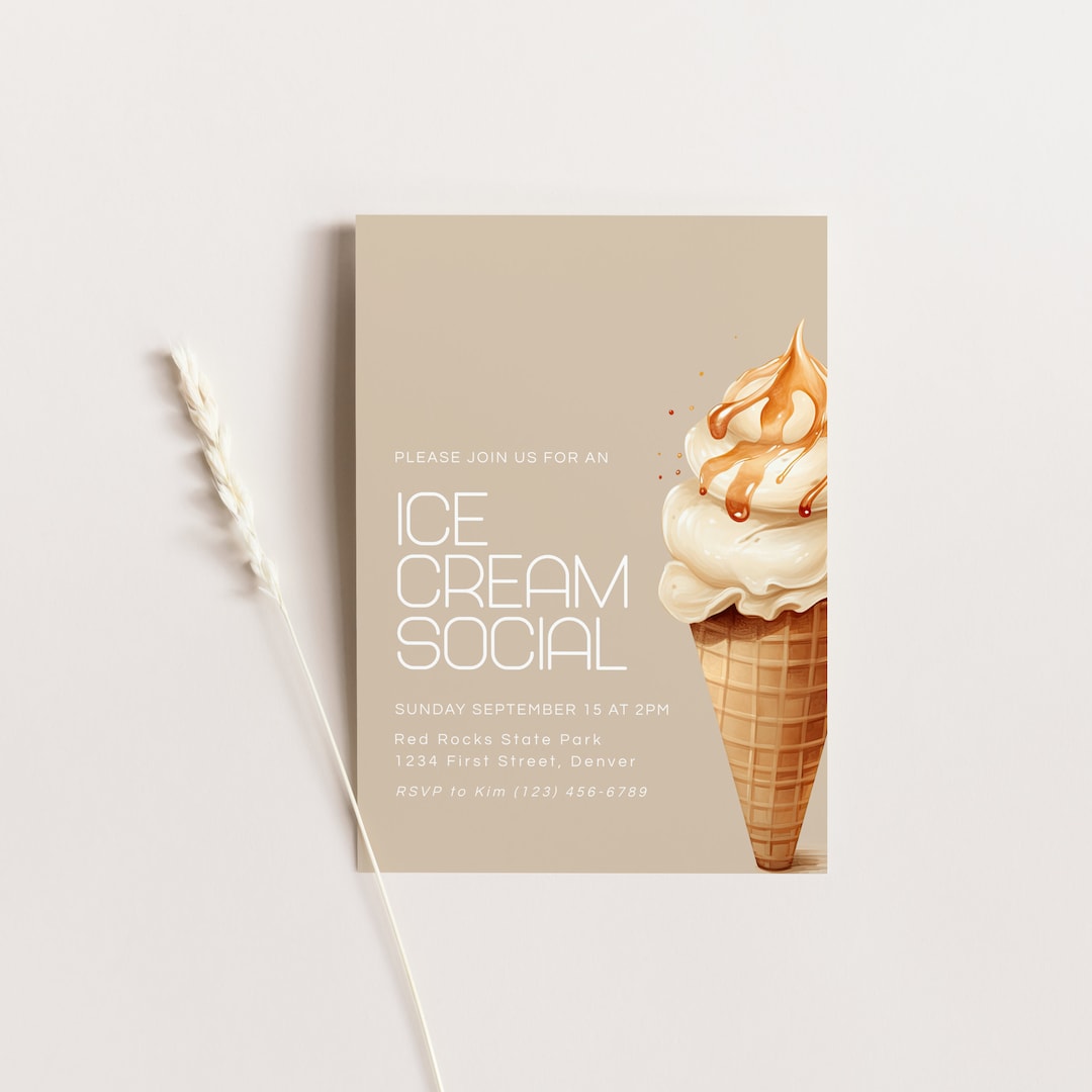 Ice Cream Social Invitation Template: Beige Party Design (instant ...