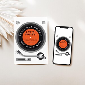 Retro Record Turntable Birthday Party Invitation Template (instant ...