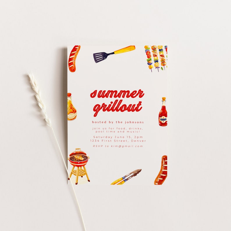 Simple Modern Summer Grill Party With BBQ Invitation Template - Instant ...