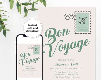 Bon Voyage Card Template - Etsy