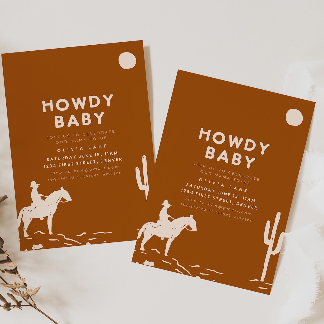 Howdy Baby Southwest Cowboy Theme Baby Shower Invitation Template ...