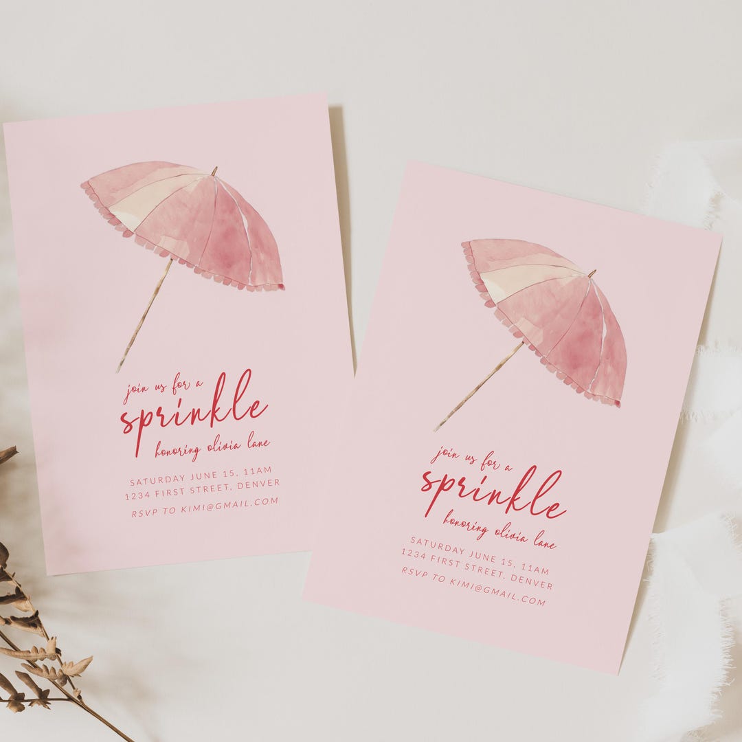 Pink Umbrella Baby Sprinkle Invitation Template (instant Download) - Etsy
