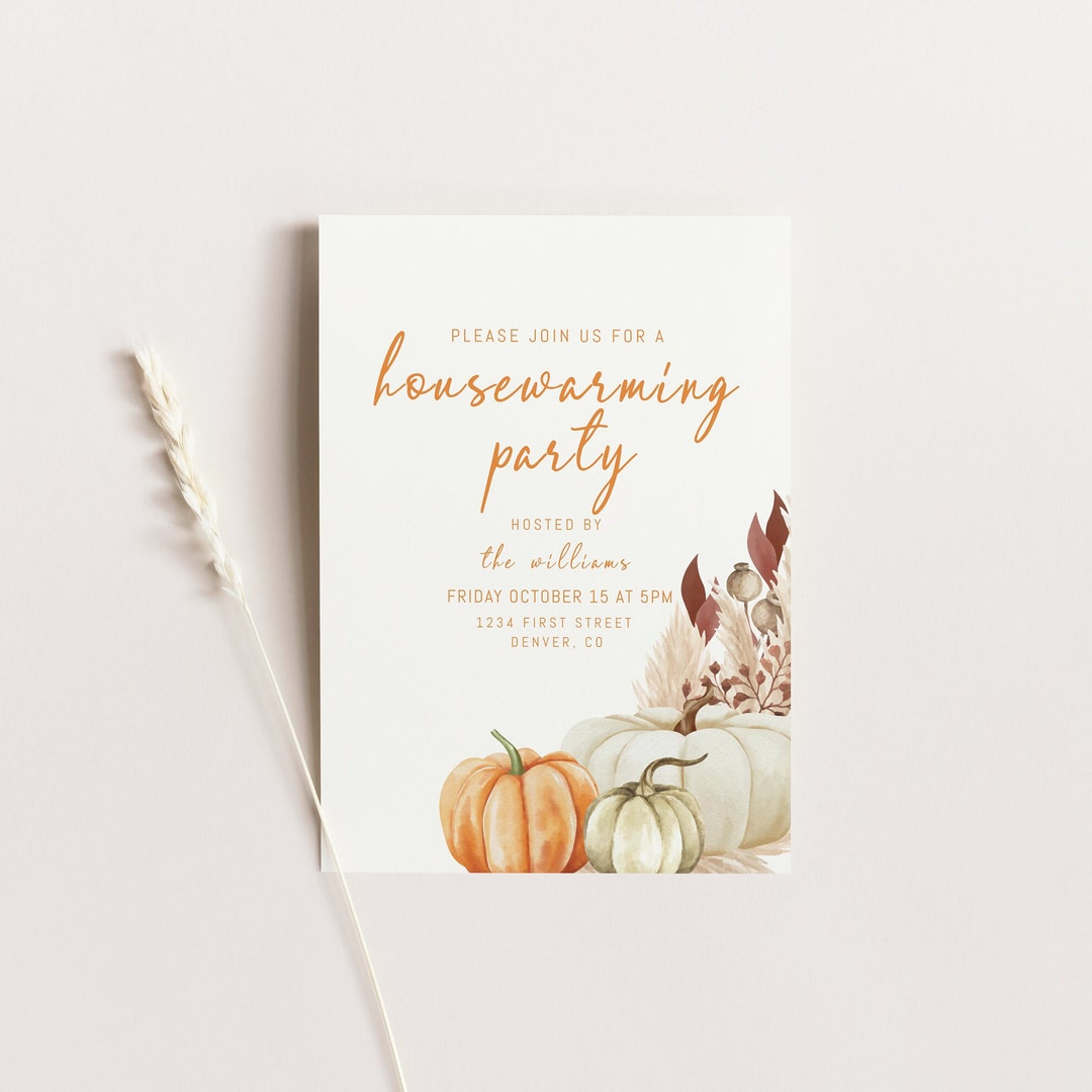 Fall Theme Housewarming Party Invitation Template With Boho White ...