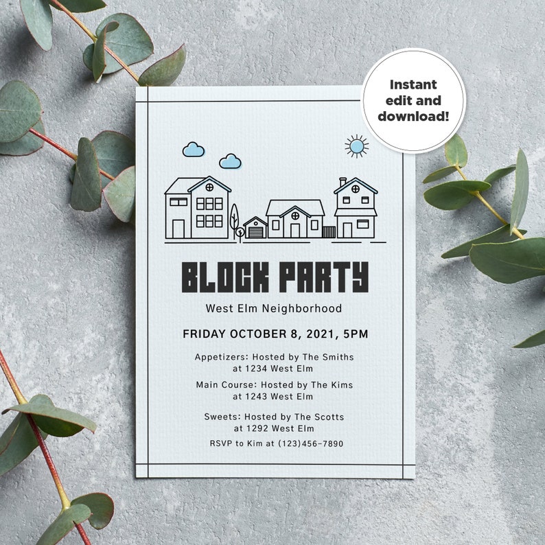 Editable and Customizable Block Party/neighborhood Party Invitation ...