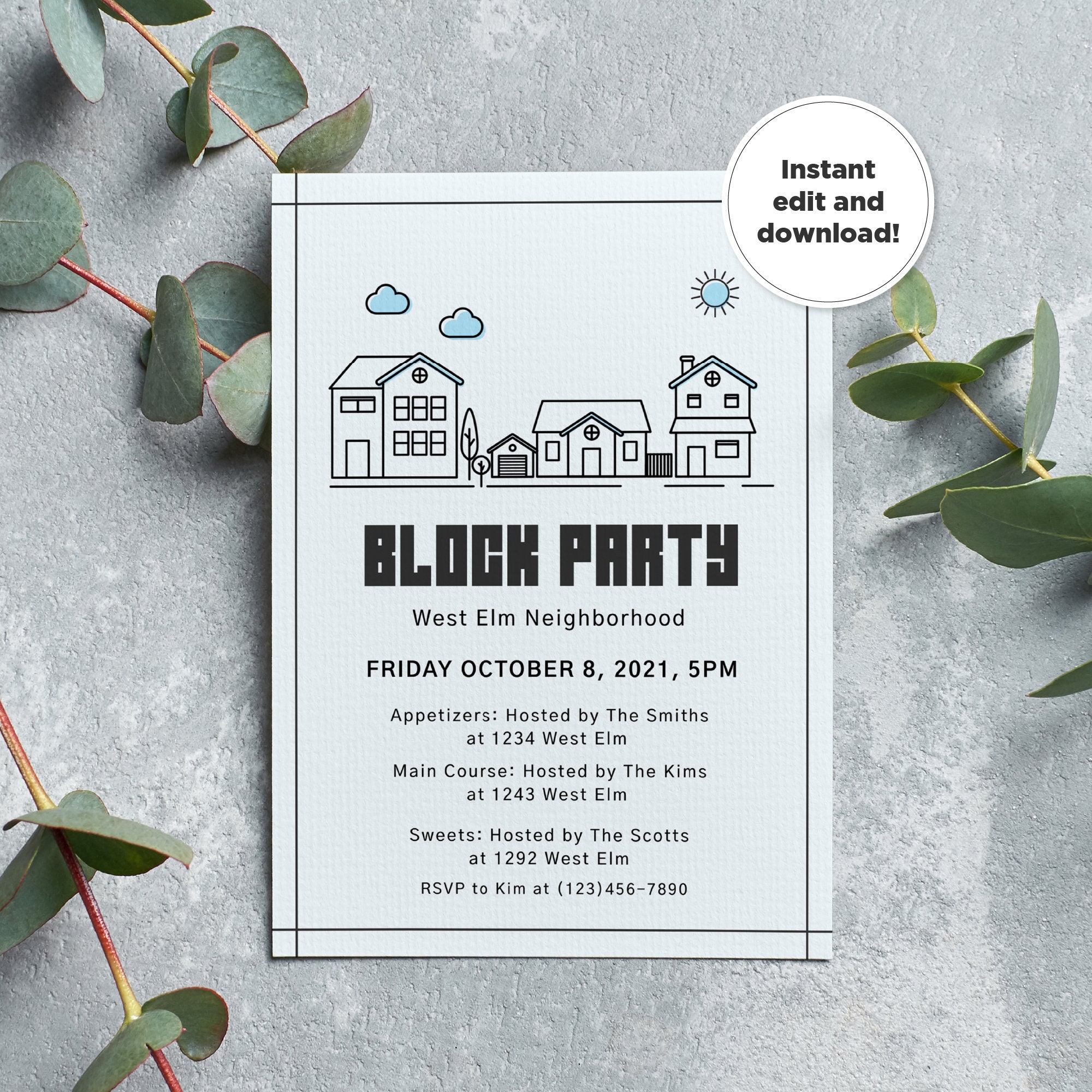 Editable and Customizable Block Party/neighborhood Party Invitation ...