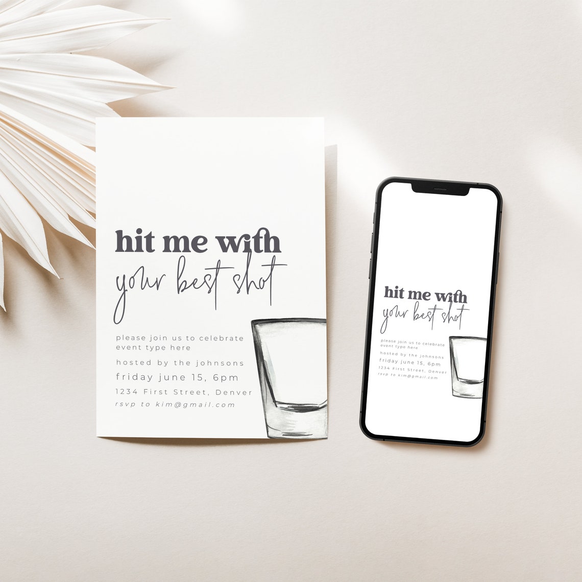 Shot Glass Invitation Template: Housewarming, Birthday (instant ...