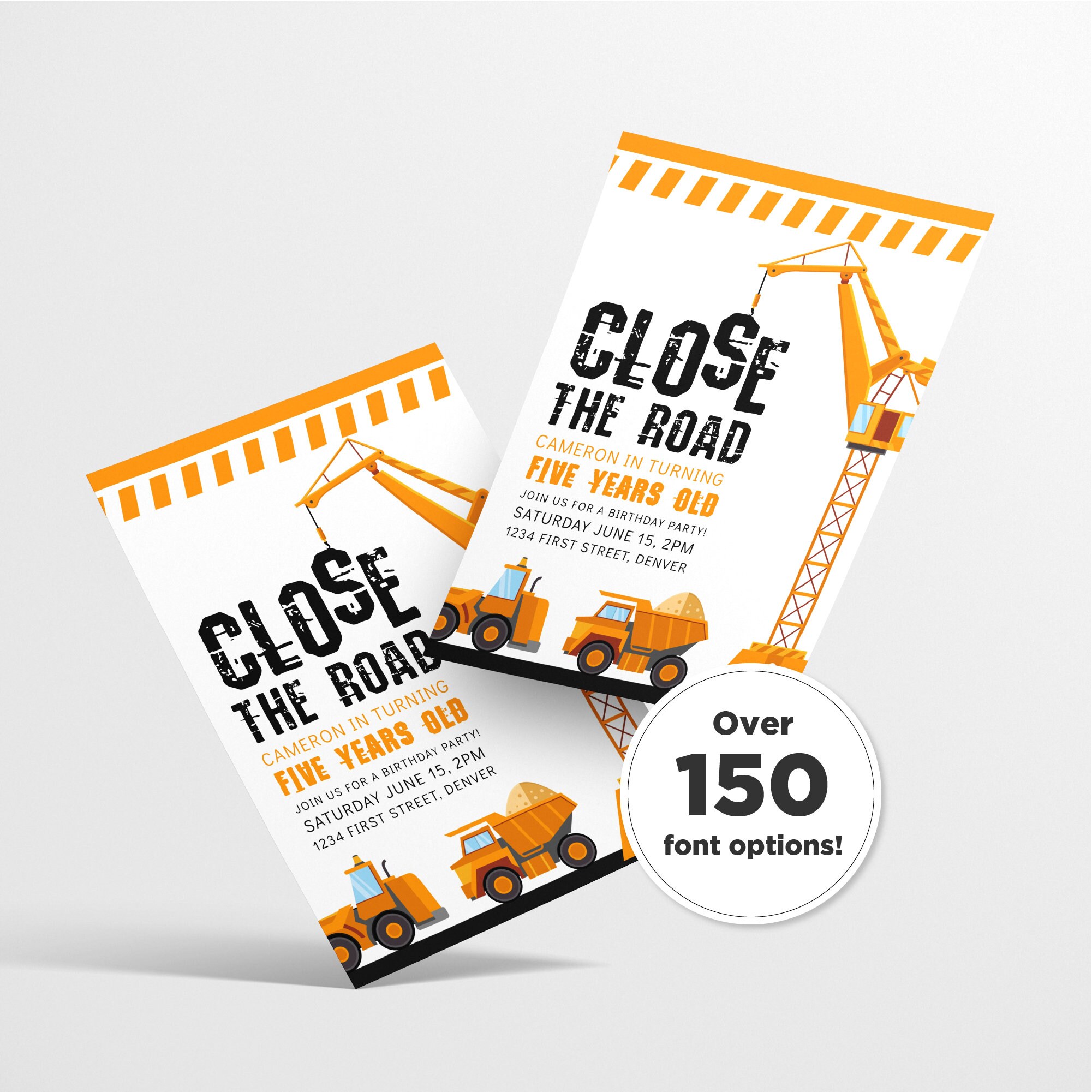 Close the Road Construction Theme Birthday Party Invitation - Etsy