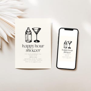 Simple and Modern Happy Hour Shower Bridal Shower Party Invitation ...