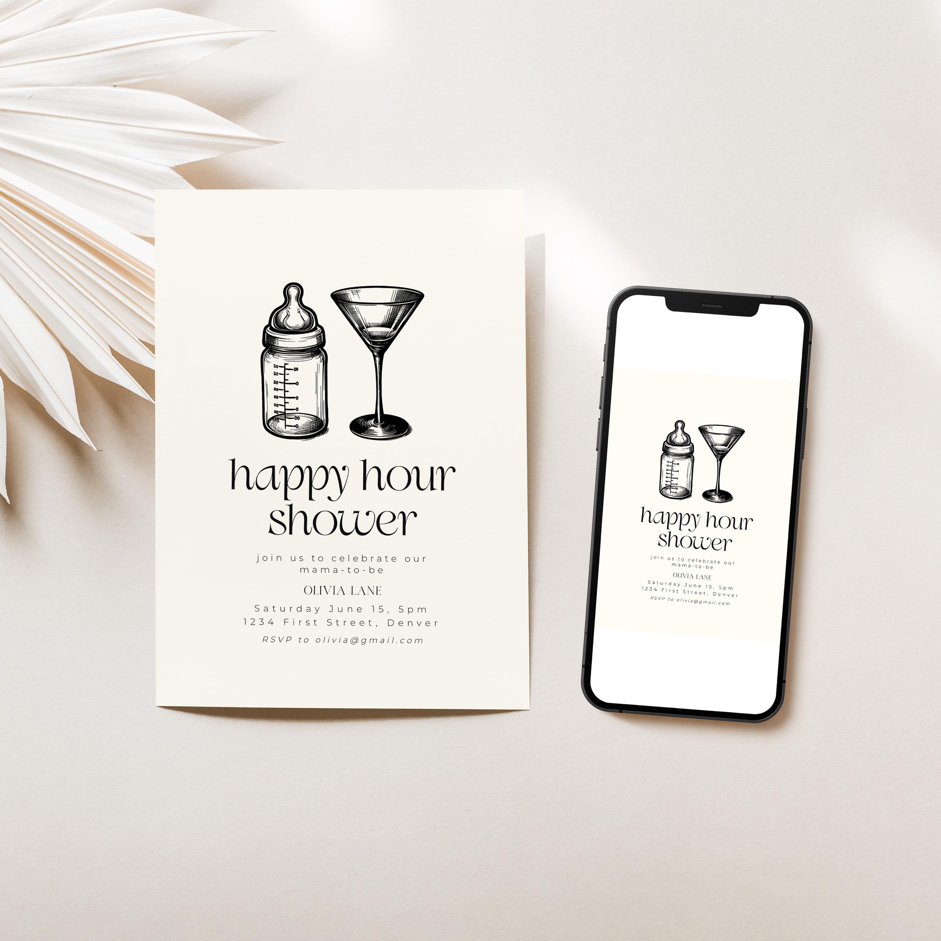 Happy Hour Baby Shower Invitation Template: Modern Cocktail Design ...