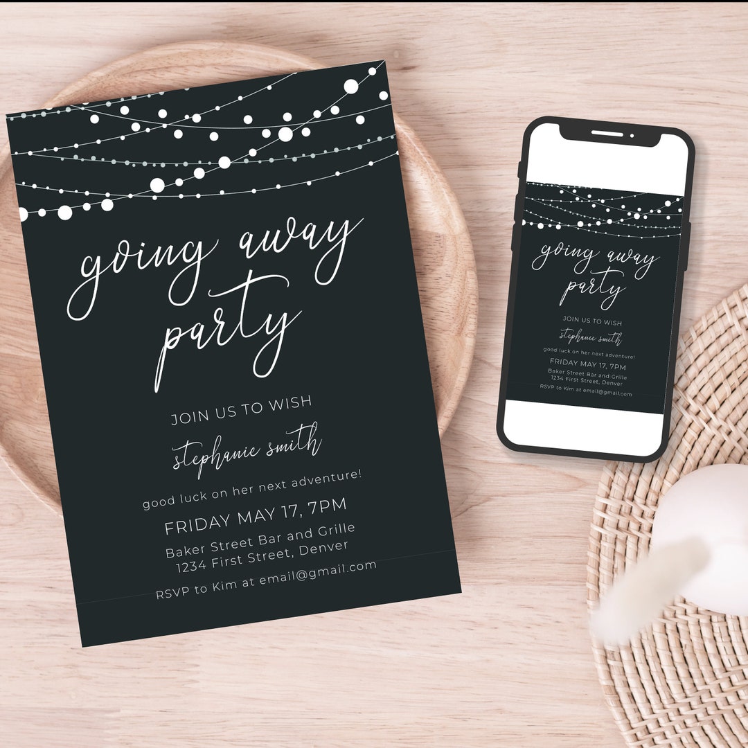 Going Away Party Invitation Template With Hanging Lights - Retirement ...