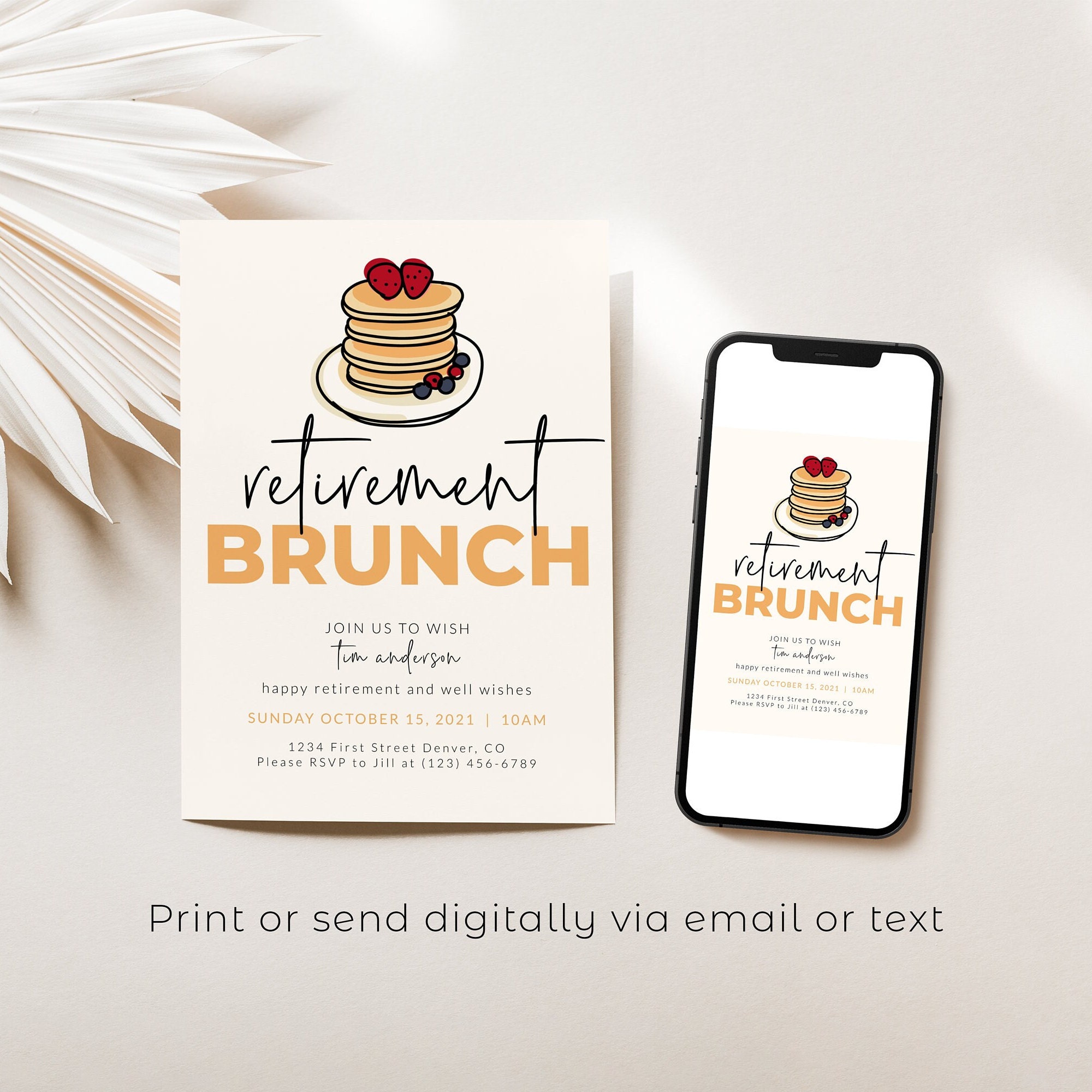 Retirement Brunch Party Invitation Template With a Stack of Pancakes ...