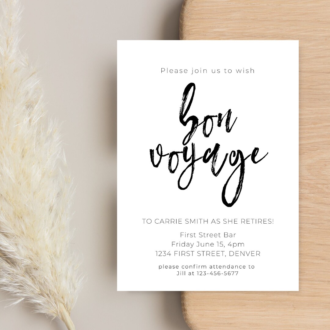 Bon Voyage Invitation Template - Any Color Background - Engagement ...
