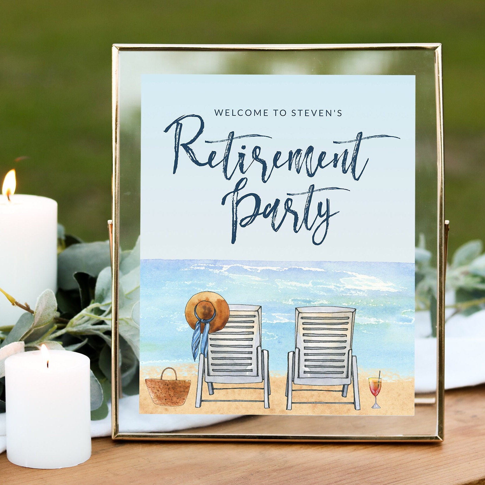 Beach Retirement Party Sign Template: Chairs & Drinks (digital Download ...