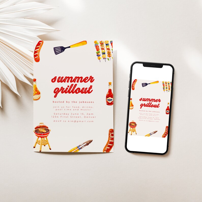 Simple Modern Summer Grill Party With BBQ Invitation Template - Instant ...