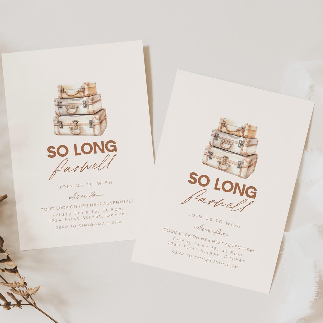 So Long Farewell Moving Relocation Party Invitation Template - Stack of ...