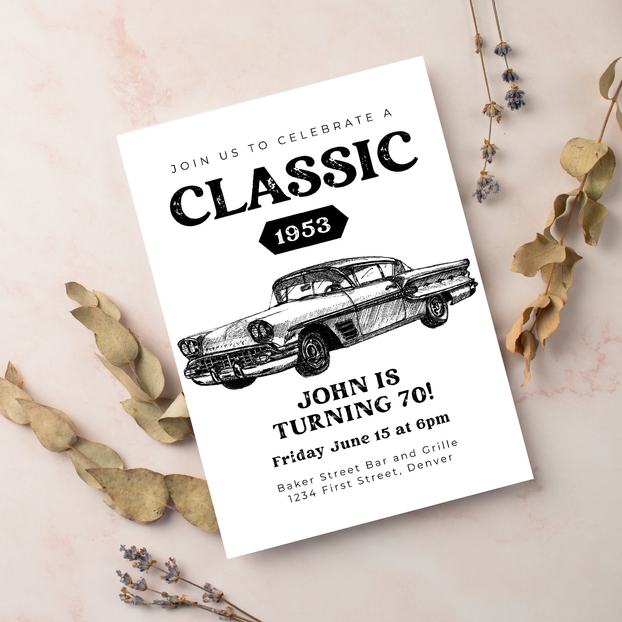Vintage Classic Car Birthday Invitation: Instant Download - Etsy