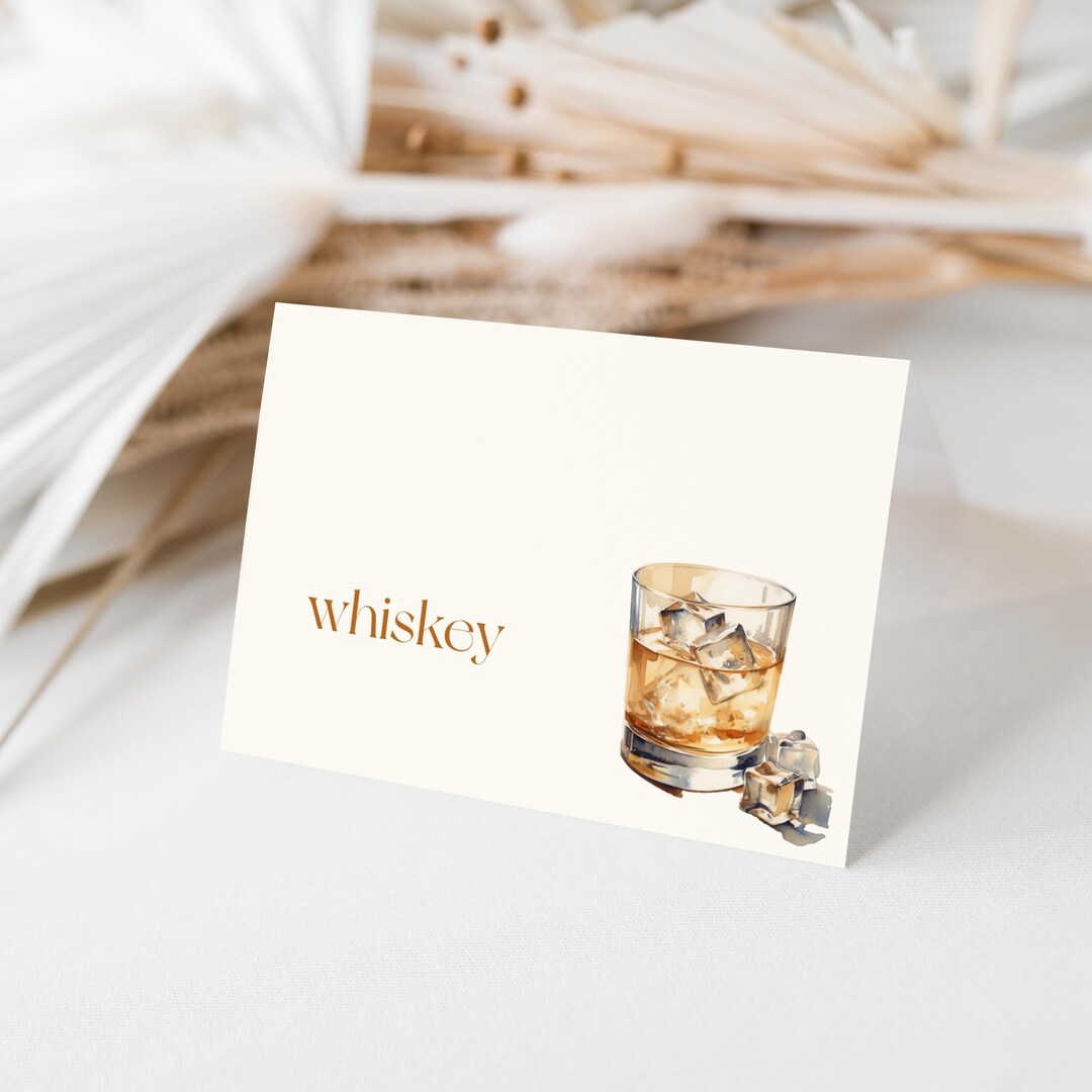 Table Tent Food and Drink Label Place Card With Glass of Whiskey ...