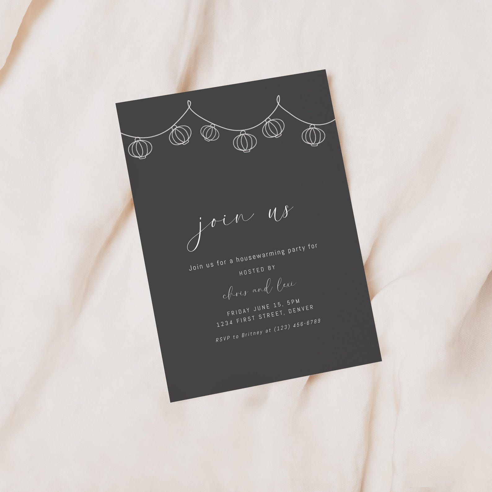 Black Lights Invitation Template: Engagement, Housewarming (digital ...