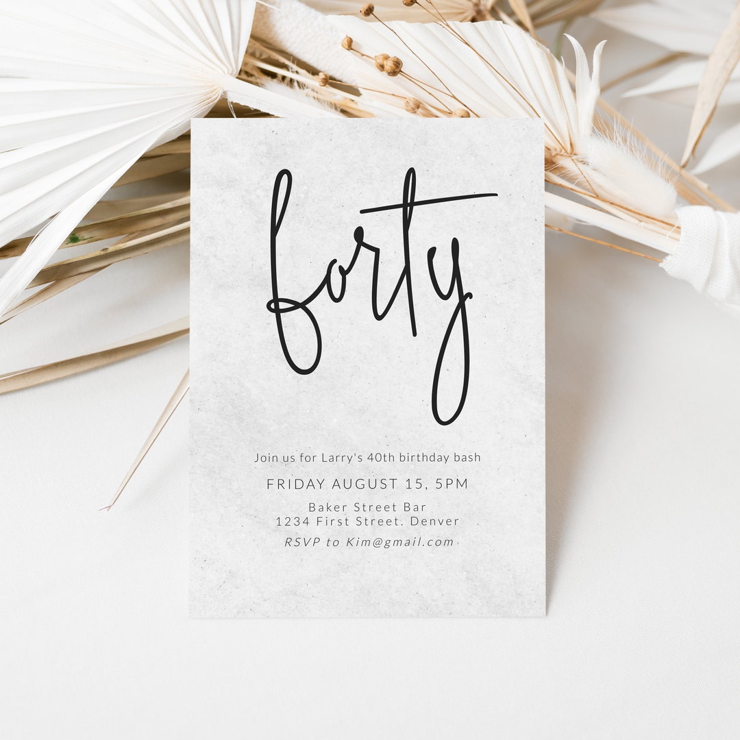 40th Birthday Party Invite Template With White Concrete Background ...