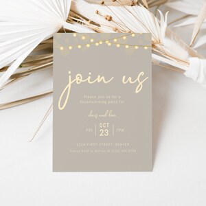 Join Us Party Invitation Template - Beige Background With Lights ...