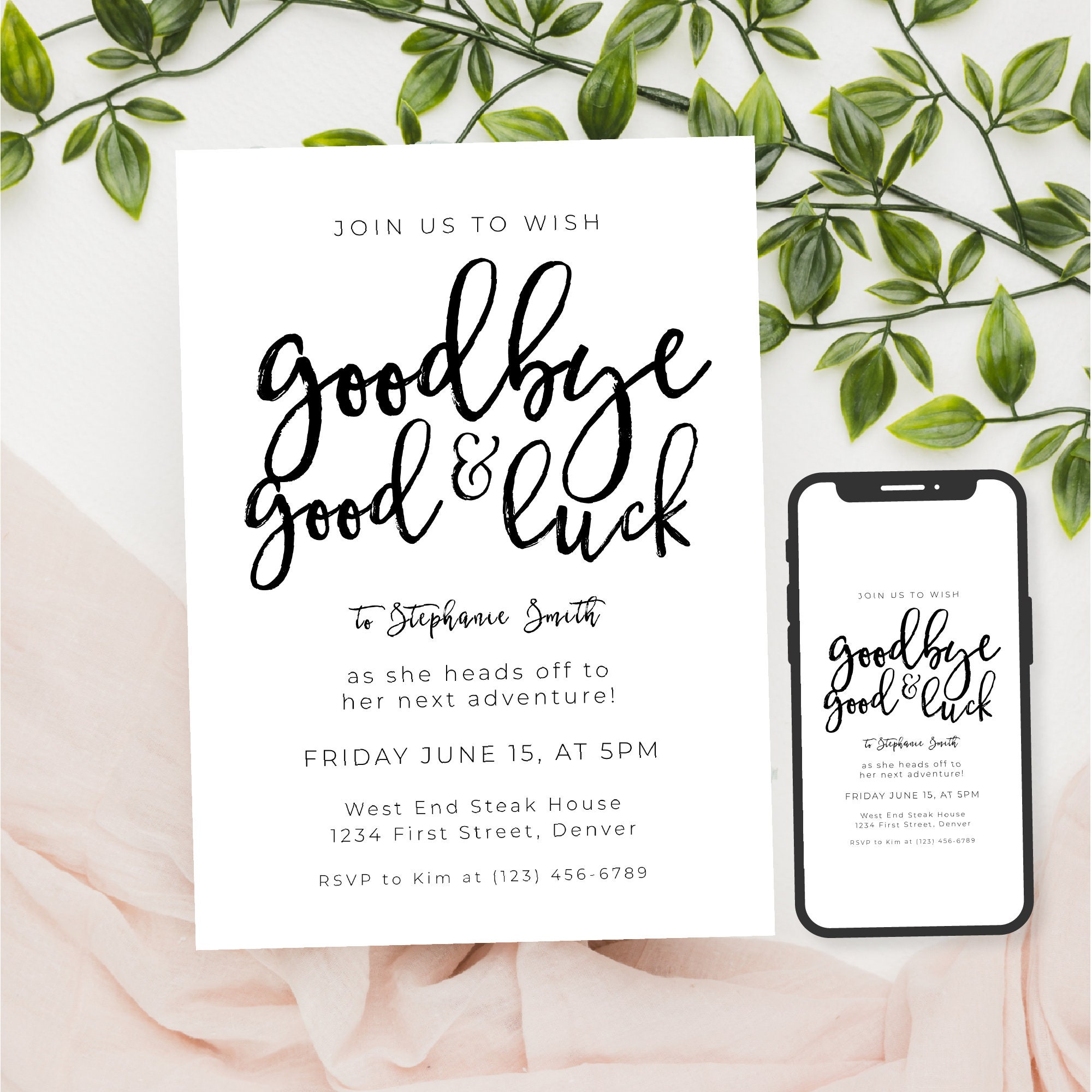 Farewell Party Invitation Template Goodbye and Good Luck With ...