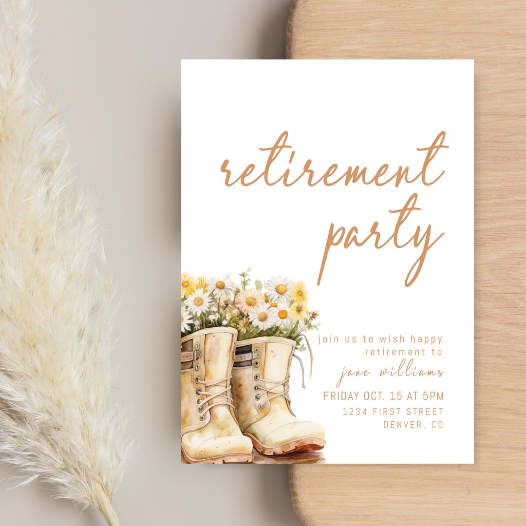 Gardening Retirement Party Invitation Template - Watercolor Flowers in ...