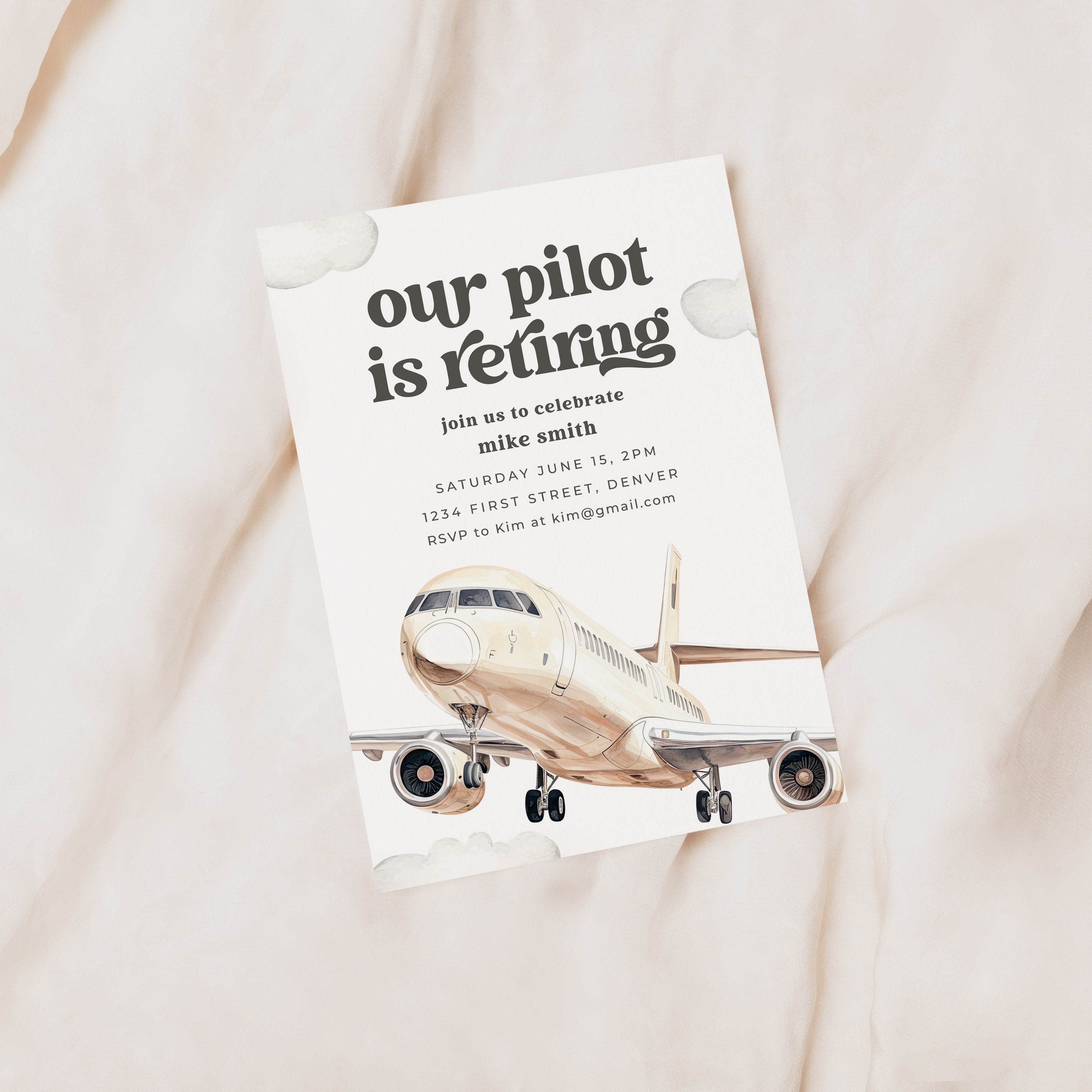 Pilot Retirement Party Invitation Template With Airplane (digital ...